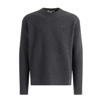 Maison Kitsun&eacute; Fox Head Woll-Rippstrick-Pullover - - Knitwear - Herren - Grau - M