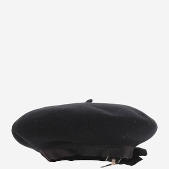 Patou Womens Wool Beanie With Grosgrain Bow Black Hat
