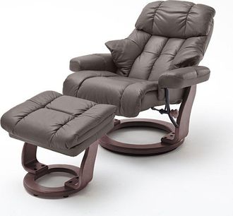 Robas Lund Relaxsessel Calgary XXL mit Hocker, bis 180 kg belastbar, Echtleder braun, Gestell Holz walnuss