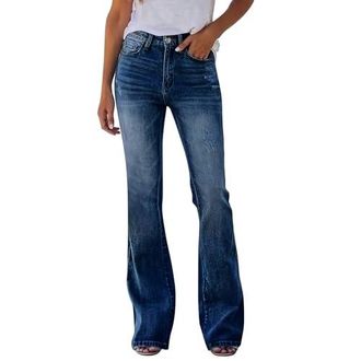 Generic Jean skinny pour femme - Taille haute - Vintage - Jambes larges - Coupe ajust&eacute;e - Pantalon de loisirs avec poches - Pantalon Bootleg - Jean stretch sk