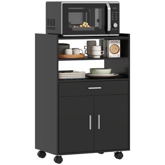 HOMCOM Mikrowellenschrank mit R&auml;dern, K&uuml;chenanrichte mit Schublade, Aufsatz f&uuml;r Ger&auml;te, Schrank mit 2 T&uuml;ren, herausnehmbares und offenes Regal, K&uuml;chenwagen f