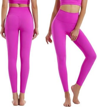 Generic Pantalon Yoga Femme,Leggings Femme Anti-Cellulite Push Up Butt Lift Elastique Taille Haute Leggings Sport pour Femmes Pantalon de Yoga,Rose Vif,S