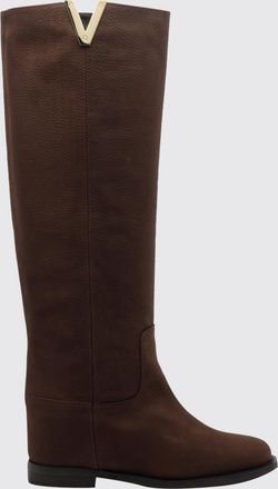 Via Roma 15 Kniehohe Stiefel aus Veloursleder mit innenliegendem Keilabsatz