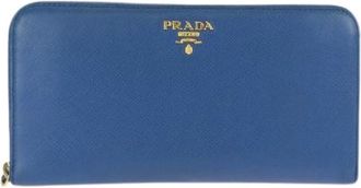 Prada Pre-owned Portefeuille Long en Cuir Saffiano Bleu - Femme - Pre-owned - Bleu - Taille: ONE Size