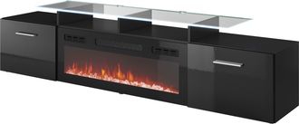 Mirjan24 TV Schrank mit Elektrischem Kamin Rozion, Realistische LED-Flamme, Mit Deko-Kristallen, Elektrischer Kamin mit Heizung, TV Lowboard (Schwarz/Schwarz H