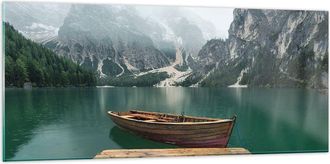 Arttor Wandbilder Dekoration Wohnzimmer Berge See Boot Panorama Bilder auf Glas 120x50cm Glasbild Schlafzimmer Küche Wand Kunstdruck Art Groß Wanddeko Bild i