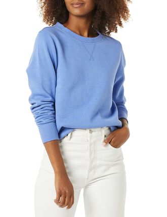 Amazon Essentials Damen-Sweatshirt aus French-Terry-Fleece mit Rundhalsausschnitt (Erhältlich in Übergröße), Blau, Größe XL