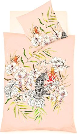JACK by Fleuresse Mako Satin Bettwäsche 2tlg. 135x200cm Leopard Blätter Orchidee Apricot