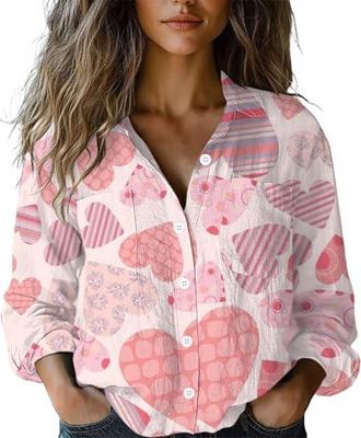 Generico Chemise Femme D&eacute;contract&eacute; &agrave; Manches Longues Chemises en Lin Coton &Eacute;l&eacute;gant Grande Taille Blouse Col en V Mode T Shirt Vintage Fantaisie avec Boutons Cl