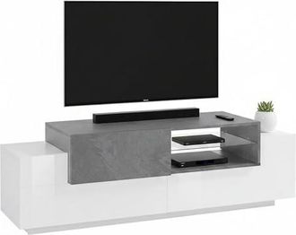 Dmora TV-Schrank Pablo, niedriges Wohnzimmer-Sideboard, Fernsehst&auml;nder-Basis, 100 % Made in Italy, 160 x 45 x 51 cm, gl&auml;nzendes Wei&szlig; und Schiefer