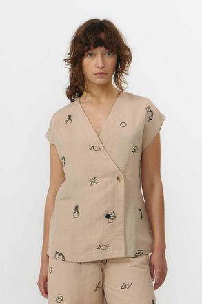 Suite13lab Damen vegan Weste Kiso Stickerei Beige