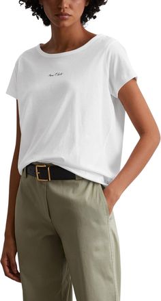 Marc O'Polo Damen T-Shirt mit U-Boot Ausschnitt Regular Fit, Weiß (White), XL