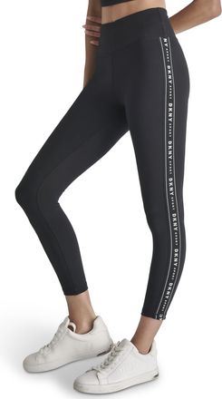 DKNY Damen Tape High Waisted Compression HW 7/8 Legging-Logo-Taping, Schwarz/Schwarz, X-Gro&szlig;