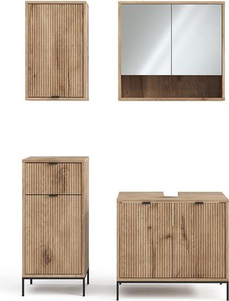 Vicco Badmöbel-Set Viking Oak Eliza, bestehend aus Bad Spiegelschrank, Waschbeckenunterschrank, Midischrank, Hängeschrank - Unterschrank- und Hängeschrank-K