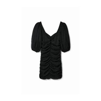 Desigual Schwarzes V-Ausschnitt Kurzarmkleid - - Dresses - Damen - Schwarzk - XS