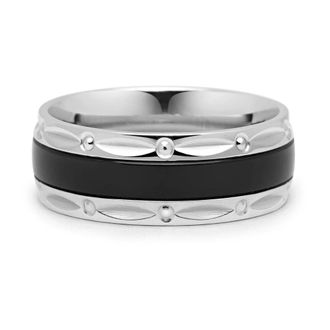 Nialaya Homme, Accessoires, Gris, Taille: 62 MM Silver Band Ring with Black
