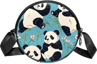 Generic Sac &agrave; bandouli&egrave;re rond pour femme, petit panda mignon, sac &agrave; bandouli&egrave;re avec fermeture &eacute;clair, bretelles r&eacute;glables, sac &agrave; main rond d&eacute;contract&eacute; pour 