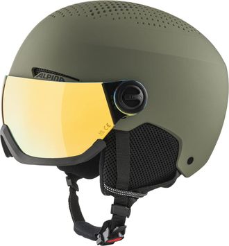 Alpina ARBER Visor Q-LITE - hochwertiger & sicherer Skihelm für Erwachsene, mit waschbarem Innenfutter, mit kontrastverstärkendem Visier - Olive matt - L (58