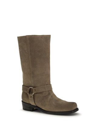 Golden Goose Womens Suede Biker Boots Dark Beige Calf Leather Bos Taurus