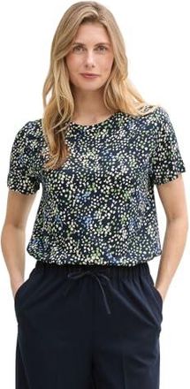 Tom Tailor T-Shirt Basique pour Femme en Coton Biologique, 37369 - Structure Multicolore &agrave; Pois Bleu Marine, S