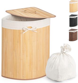 Giantex Giantex Wäschekorb, 58 l, faltbar, aus Bambus, mit Deckel, Wäschekorb mit herausnehmbarem Innentaschen & Griff, Wäschekorb für schmutzige Kleidung, Wa