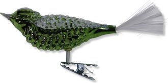 Lauschaer Glas Christbaumschmuck Vogel (mit Irisglimmer) grün Glanz Christbaumschmuck mundgeblasen,handdekoriert