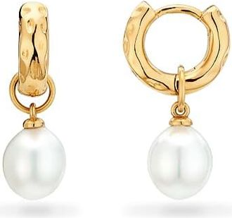 Abbott Lyon Kleine Creolen aus wasserfestem Edelstahl mit 18-Karat-Vergoldung und Perlenanh&auml;nger-Goldfarben