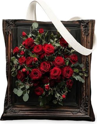 Generic Sac fourre-tout en toile pour faire du shopping, 33 x 38,1 cm, sac d&eacute;picerie r&eacute;utilisable, motif floral, sac d&eacute;picerie romantique pour femme, vacances