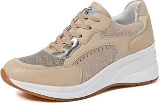 Queen Helena Sneakers Platform Hohe Turnschuhe mit Keilabsatz Erhöhung Casual Leicht Damen X28-41, X28 42 Beige, 38 EU