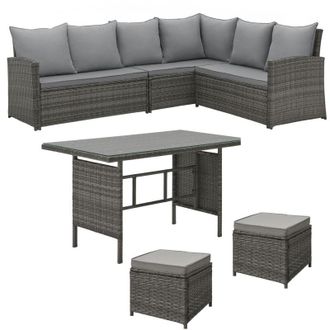SVITA Monroe Garten-Lounge Set Polyrattan Lounge-M&ouml;bel Sitzgruppe Grau - Svita