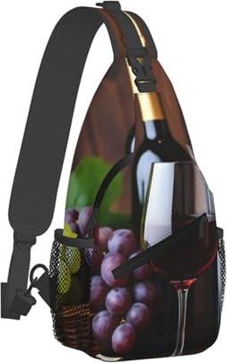 Generic R&eacute;glable Sacoche Tactique Verres Raisins Bois Vin rouge Sacs &agrave; Bandouli&egrave;re Durable Crossbody Bag pour Randonn&eacute;e Femme Camping