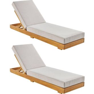 Sweeek Sweeek - Lot de 2 bains de soleil beige - Bois dacacia &eacute;coresponsable - Housses d&eacute;houssables - Dossier inclinable 3 positions - Dimensions 198 x 62