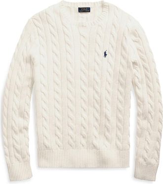 Ralph Lauren Rundhalspullover mit Zopfstrickmuster und kleiner Pony-Stickerei in