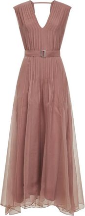 Brunello Cucinelli Femme, Robes, Rose, Taille: 38 FR Robe Longue Pliss&eacute;e en Soie