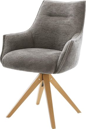 DELIFE Esszimmerstuhl Alja-Flex mit Armlehnen Holzgestell kantig Natur Boucl&eacute; Soft Schlamm 180&deg; drehbar Taschenfederkern