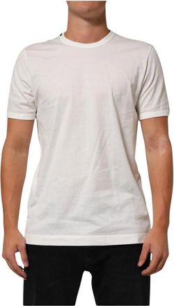 Dolce & Gabbana Homme, Tops, Blanc, Taille: XL T-shirt en Coton Blanc à Col Rond
