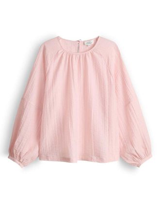 OPUS Langarmbluse Feminine Tunikabluse in Crinkle-Optik Ballon&auml;rmel, Kr&auml;uselung am Halsloch f&uuml;r elegante Note