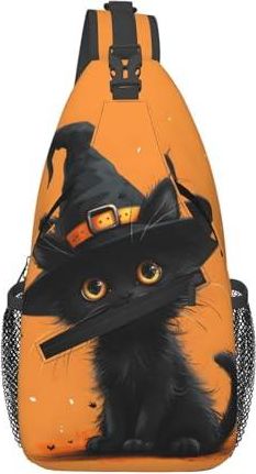 Generic Sacoche Bandouliere Chats noirs dHalloween L&eacute;ger Sac De Poitrine Polyester Sac DEpaule pour Homme Femme Camping