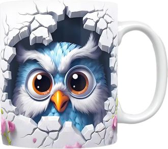 Generic 3D-Keramiktassen mit Eulenmotiv, 3D-Neuheit, flache Malerei, niedliche Tassen, Eulen-Dekoration, 300 ml, f&uuml;r Kaffeeliebhaber, Keramiktassen f&uuml;r Frauen