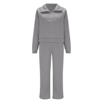Generic Ensemble de surv&ecirc;tement 2 pi&egrave;ces pour femme avec demi-fermeture &eacute;clair - Sweat surdimensionn&eacute; - Pantalon de surv&ecirc;tement tendance pour lautomne, gris, 