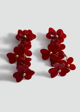 Mango Boucles doreilles pendantes fleurs grenat - Femme - Taille unique - MANGO