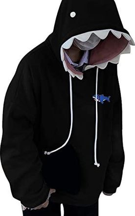 Generic Essentials Sweat &agrave; capuche requin &agrave; manches longues surdimensionn&eacute; d&eacute;contract&eacute; pour femme avec broderie requin long &agrave; porter avec des leggings avec po