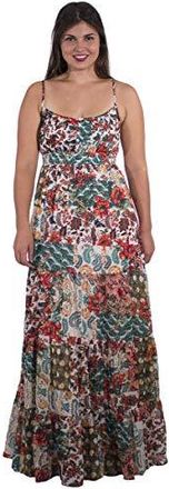 Coline Robe Longue dété Femme imprimé Patch - Couleur : Ecru - Taille : S/M