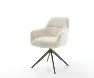 DELIFE Drehstuhl Pejo-Flex Pl&uuml;sch Creme-Wei&szlig; Kreuzgestell breit Effektfinish Titan 360&deg; drehbar Wippfunktion Taschenfederkern, Esszimmerst&uuml;hle