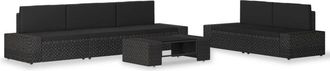 vidaXL Vidaxl - Salon de jardin 6 pcs r&eacute;sine tress&eacute;e noir - Conception modulaire - Coussins amovibles - Cadre en acier enduit de poudre - Table basse en
