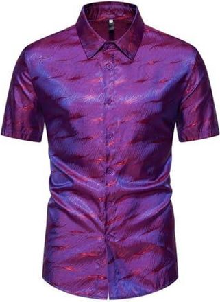 Generic Chemise &agrave; manches courtes pour homme - Jacquard - Coupe droite - Col montant - Chemise de loisirs - Motif unique - Chemise boutonn&eacute;e - Stretch - Chemi