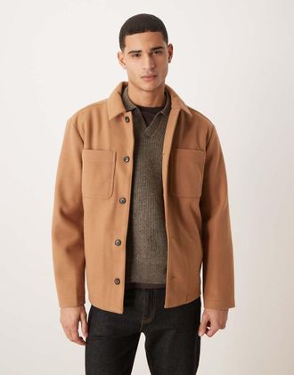 Asos Hemdjacke mit Wolloptik in Hellbraun-Brown
