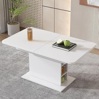 Need SOGES Table de Salle &agrave; Manger Extensible avec &Eacute;tag&egrave;re de Rangement, Table &agrave; Caf&eacute; Rectangulaire, &Icirc;lot de Cuisine pour Salon, Salle &agrave; Manger, Blanc