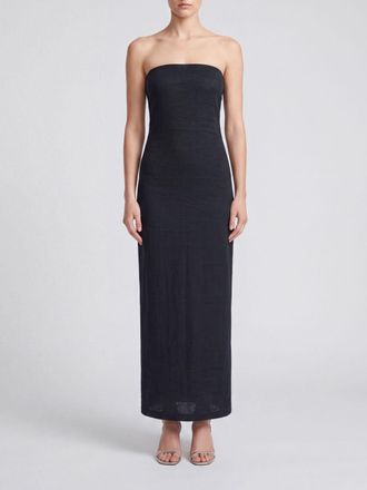 Issey Miyake Jupe crayon longue en m&eacute;lange de coton bleu &agrave; taille haute