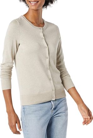 Amazon Essentials Damen Leichte Rundhalsstrickjacke (Erhältlich In Übergröße), Haferbeige Meliert, XXL